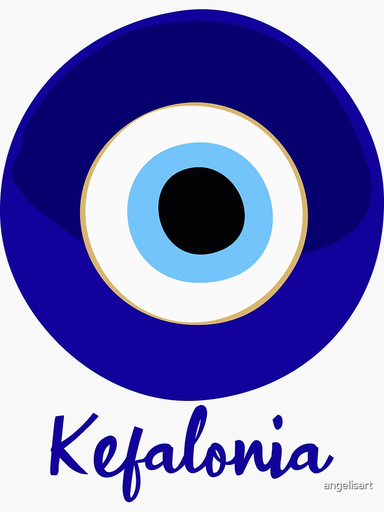 "KEFALONIA - GREECE, EVIL EYE, Mati blue white." Sticker for Sale by ...