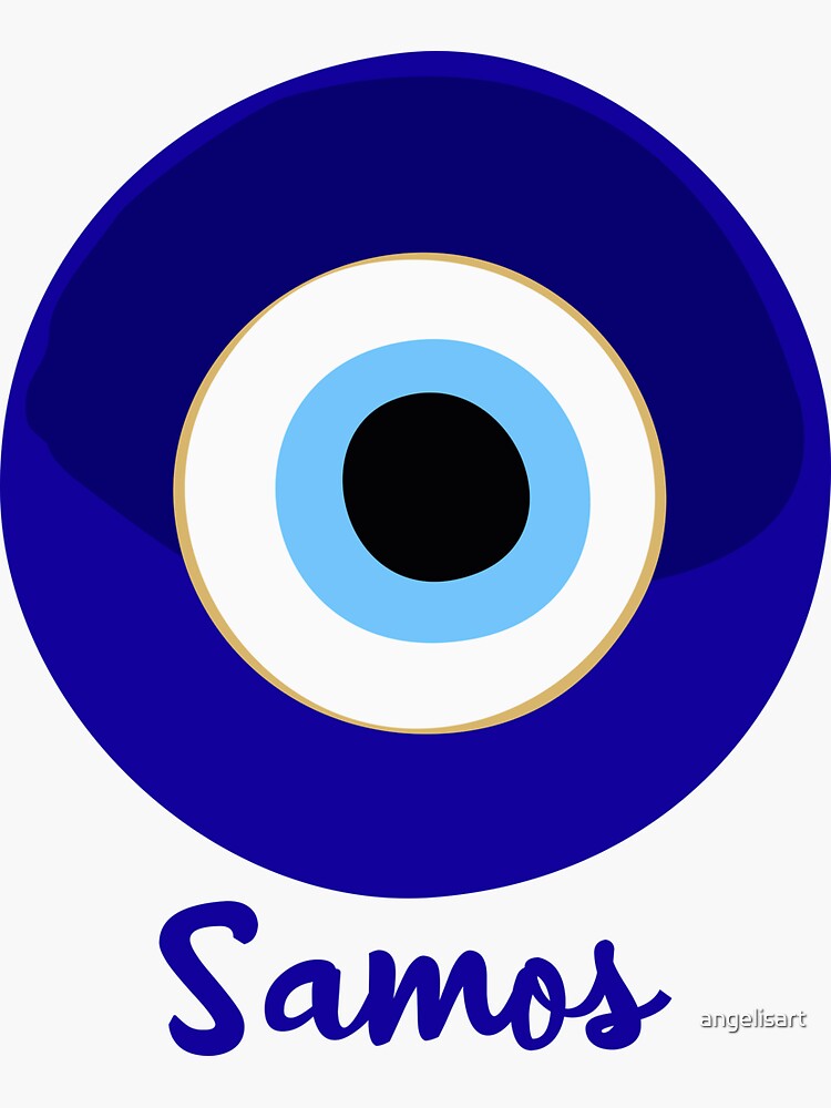 "SAMOS - GREECE, EVIL EYE, Mati blue white." Sticker for Sale by ...