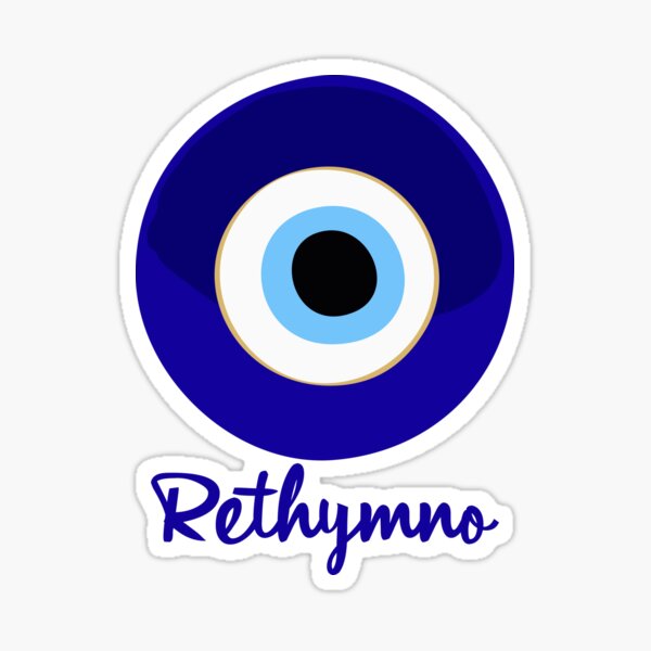 "RETHYMNO - GREECE, EVIL EYE, Mati blue white." Sticker for Sale by ...