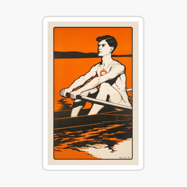 "Teenager rowing in old boat." Sticker for Sale by vevy-art | Redbubble