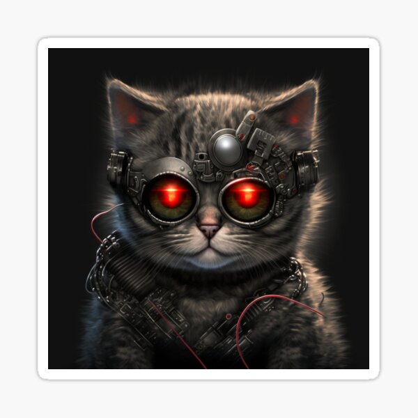 " Cat-terminator cyberpunk robot kitty" Sticker for Sale by SJG-digital ...