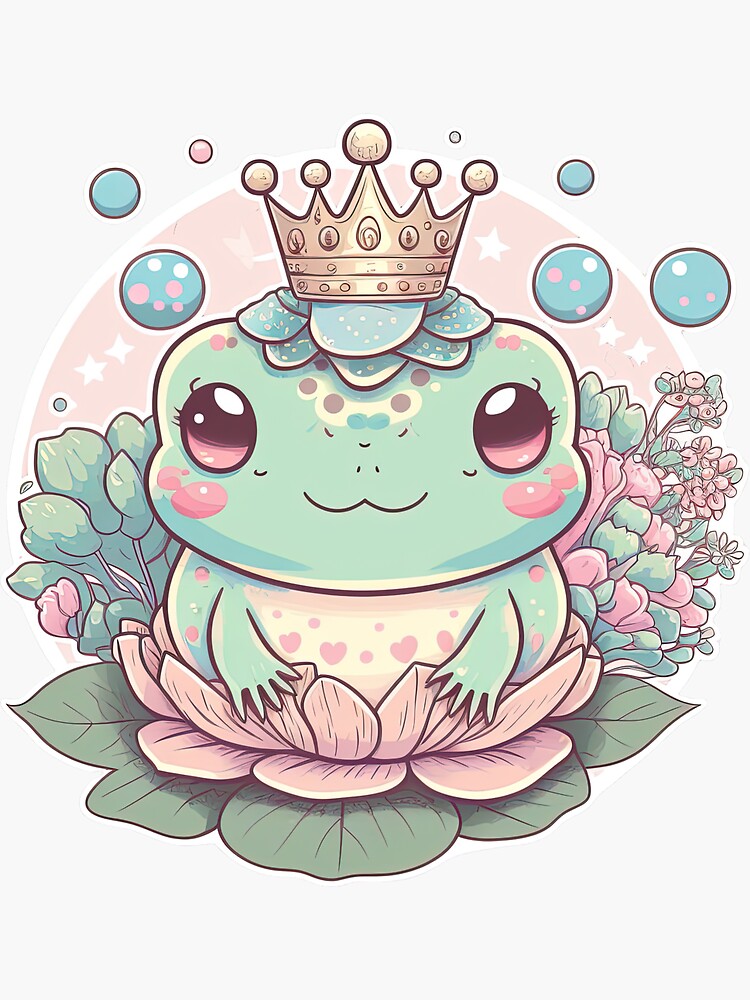 Pegatina «Cute Kawaii Chibi Frog King: Ilustración adorable y real» de ...