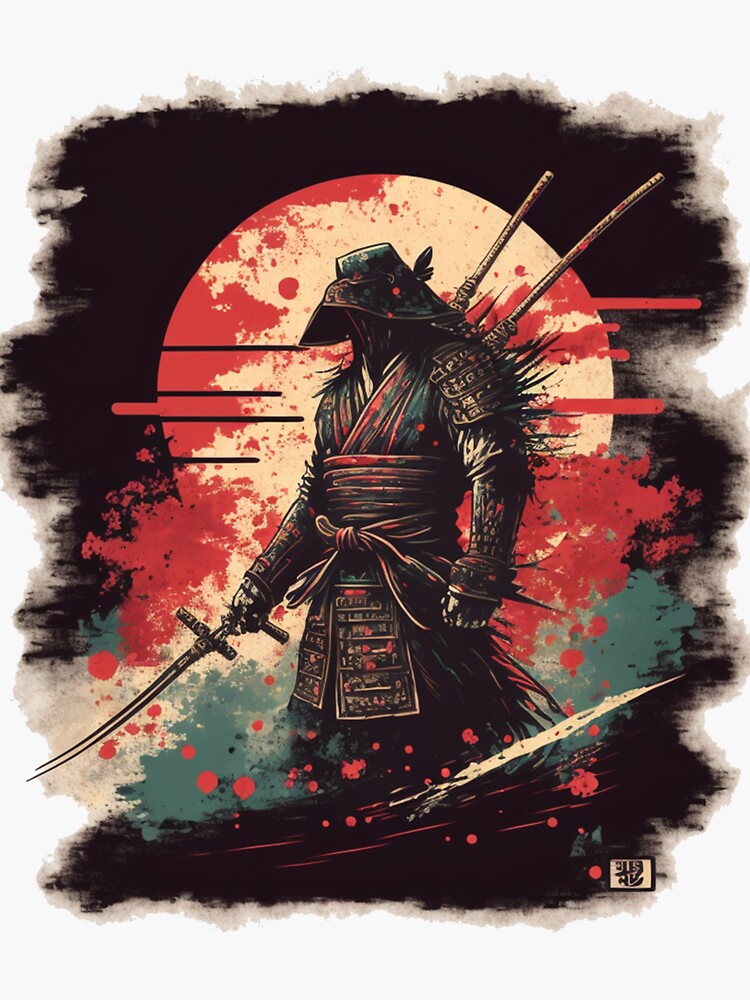 "Ninja Warrior Japanese Retro Art Katana Fight Soldier Arme " Sticker ...