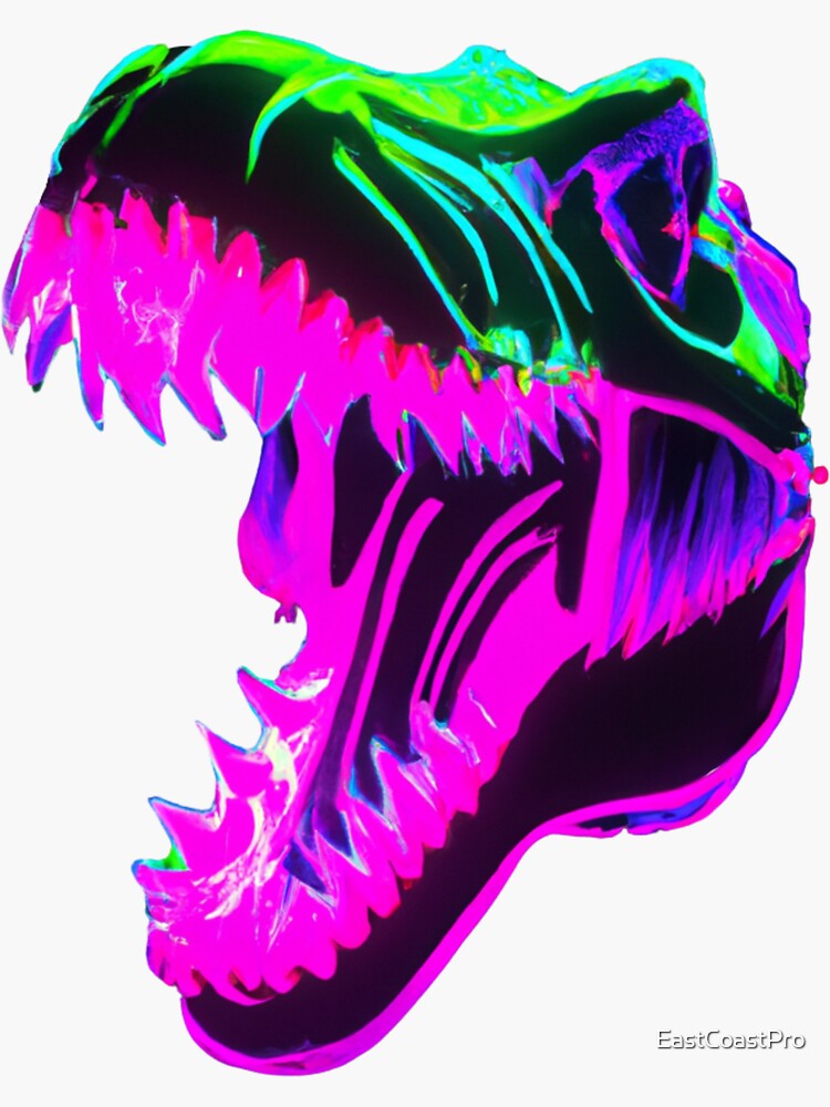 "Neon Mean Tyrannosaurus Rex Skull Baring Teeth" Sticker for Sale by ...