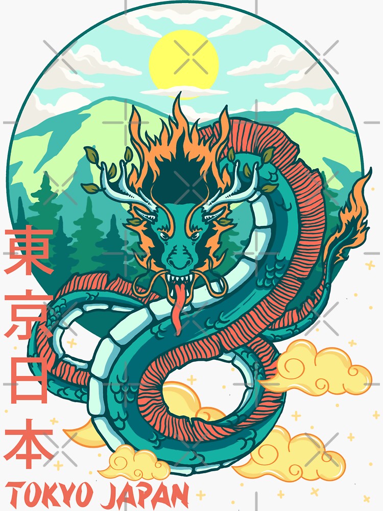 "Japanese Tokyo Dragon Asian Vintage Retro Style" Sticker for Sale by ...