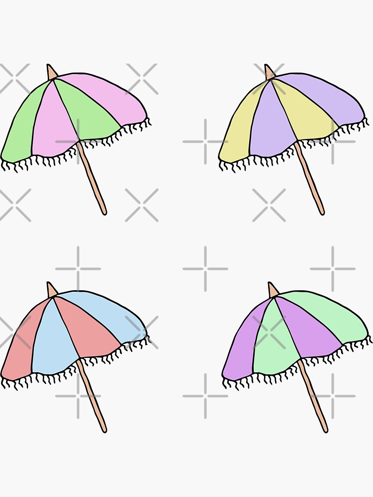 "Summer umbrella parasol sticker pack, pastel, drawing, illustration ...