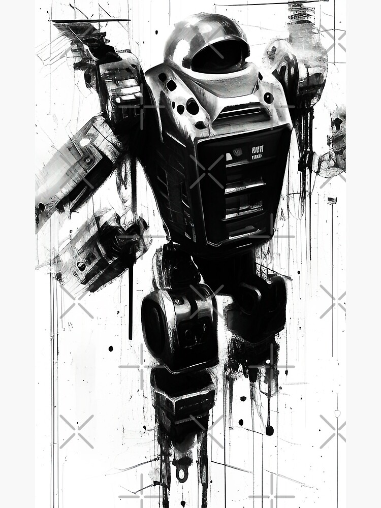 "Cyberpunk robot black ink." Sticker for Sale by Halucinogen | Redbubble