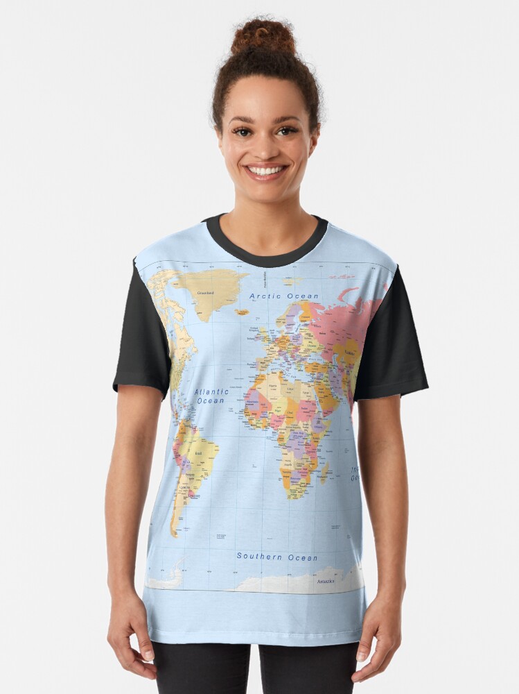 "World Map" T-shirt for Sale by Lena127 | Redbubble | political graphic ...