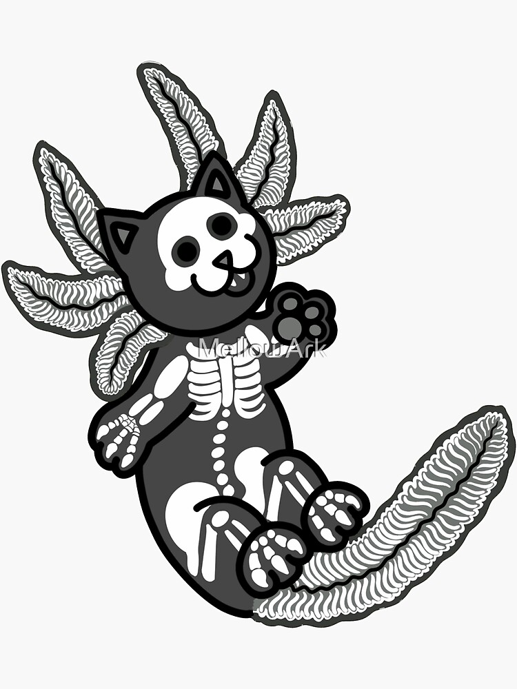 "Skeleton MerMeow Catxolotl" Sticker for Sale by MellowArk | Redbubble