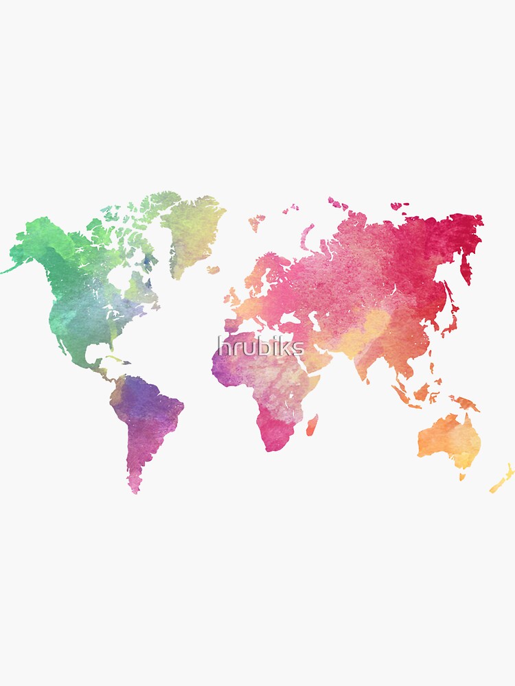 "Watercolor World Map" Sticker by hrubiks | Redbubble