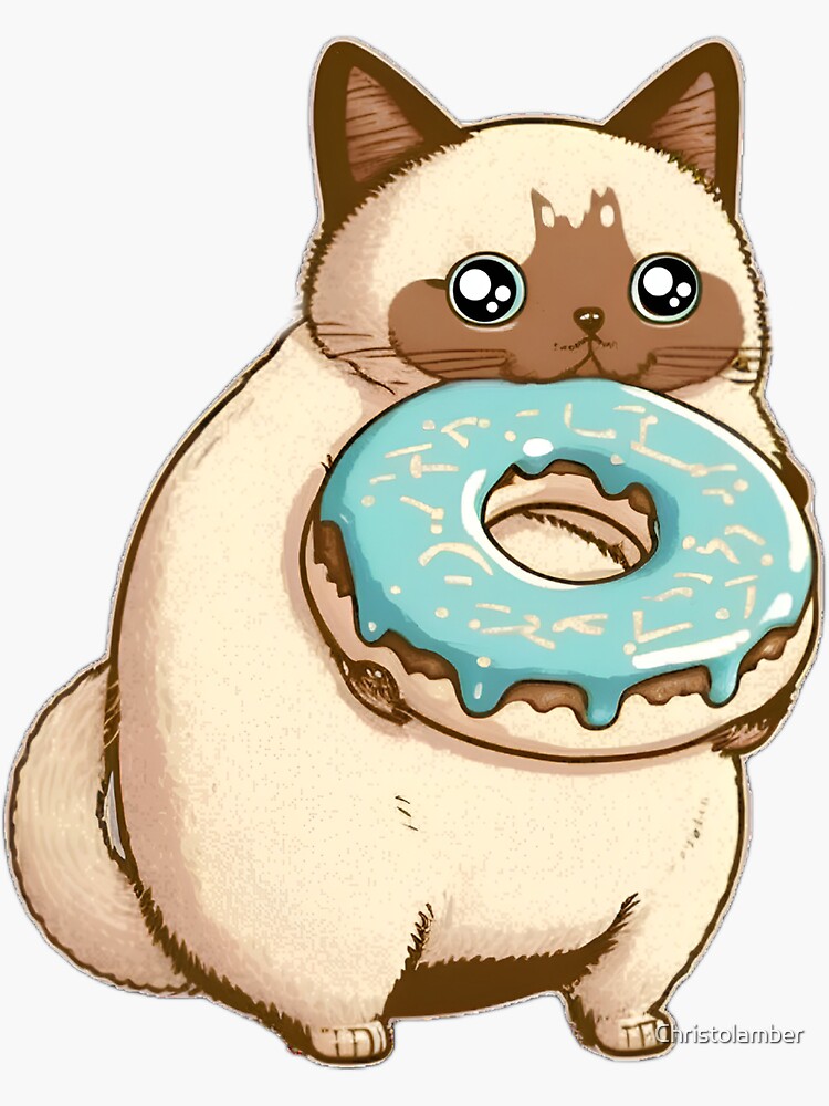 Cute Chonky Anime Cat With Donut Sticker For Sale By Christolamber Redbubble