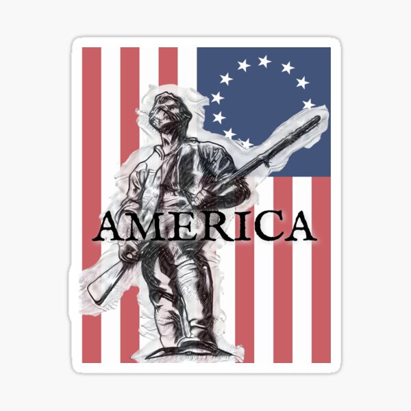 "AMERICA with Colonial Flag and Minuteman Soldier" Sticker for Sale by ...
