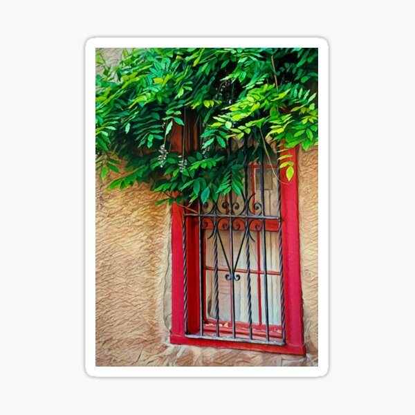 "Red Window with Wisteria " Sticker for Sale by oh-bi-me | Redbubble