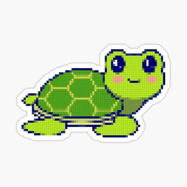"Cute Baby Turtle Swimming with a Smiley Face Pixel Art" Sticker for ...