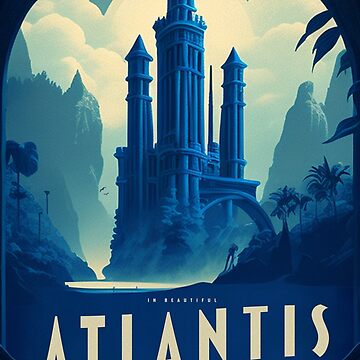 "Atlantis - Vintage Travel Poster in blue" Sticker for Sale by ...