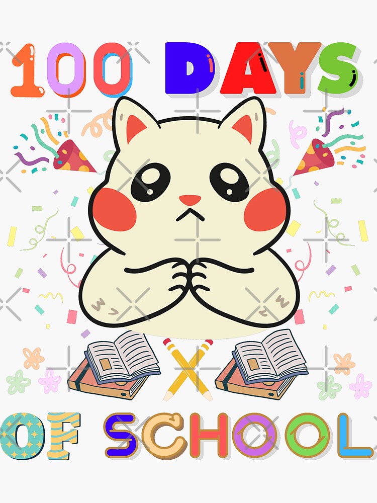 "Cute 100 Days Of School Chibi Cat" Sticker for Sale by NerfeShop ...