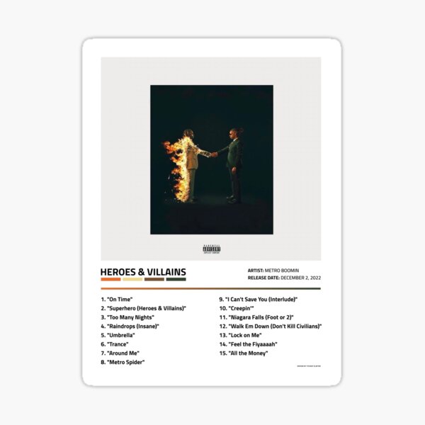 "Metro Boomin, Heroes and Villains, Metro Boomin Album" Sticker for ...