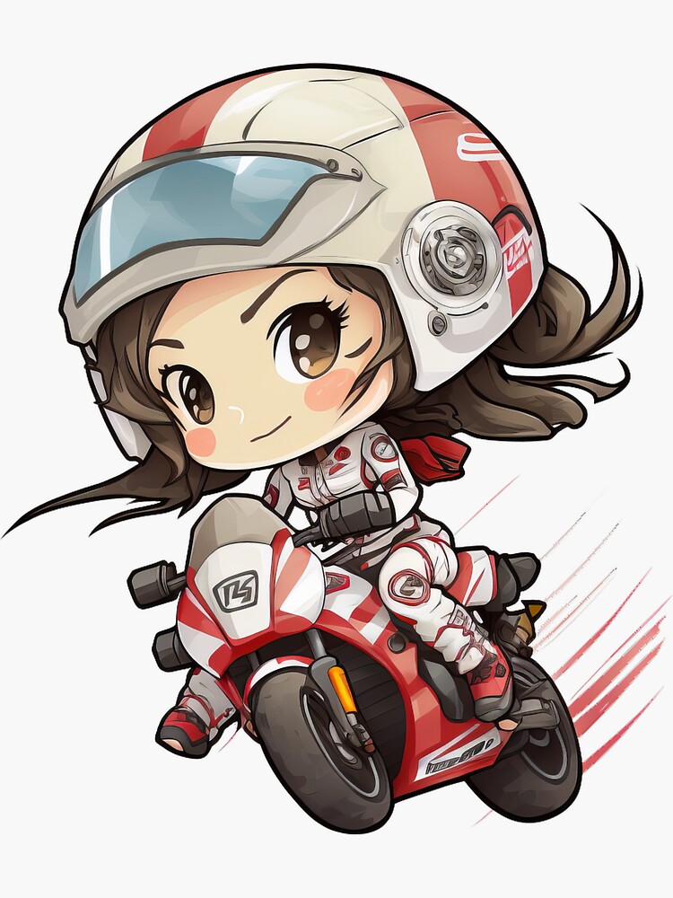 "Chibi Motorcycle Racer Girl" Sticker for Sale by TheChibiStore | Redbubble