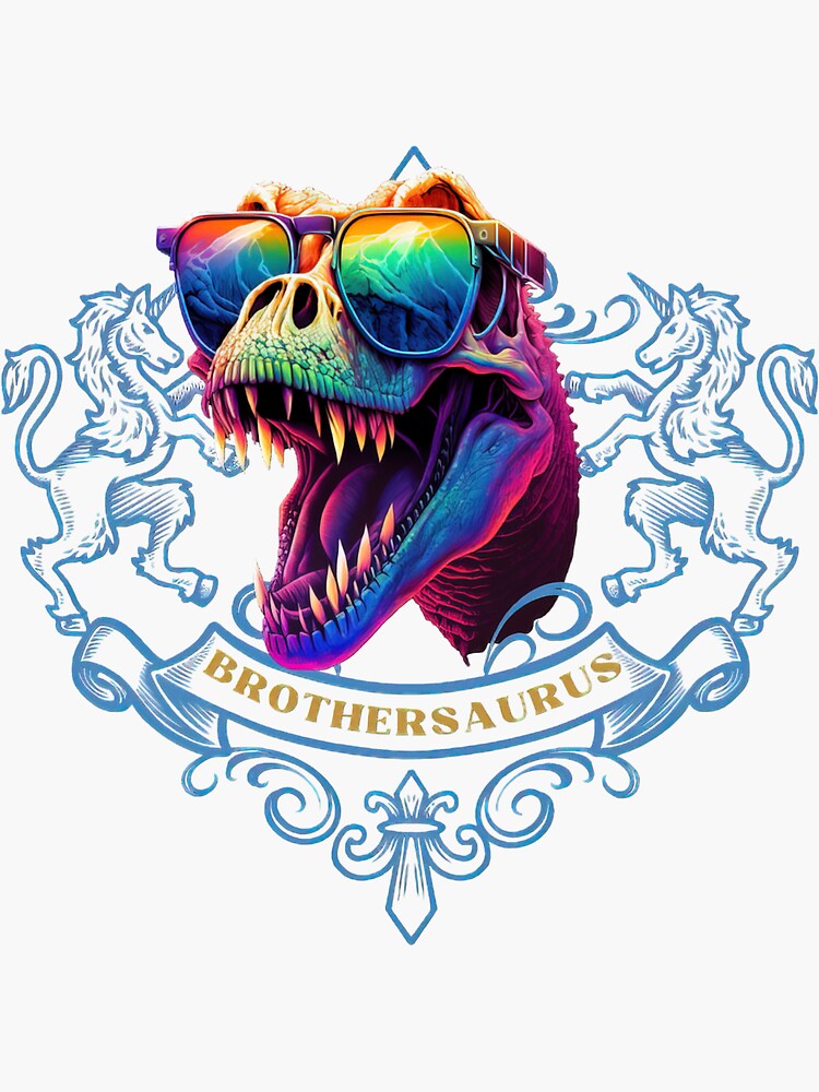 "BrotherSaurus T Rex Dinosaur with Sunglasses Vintage Funny" Sticker ...