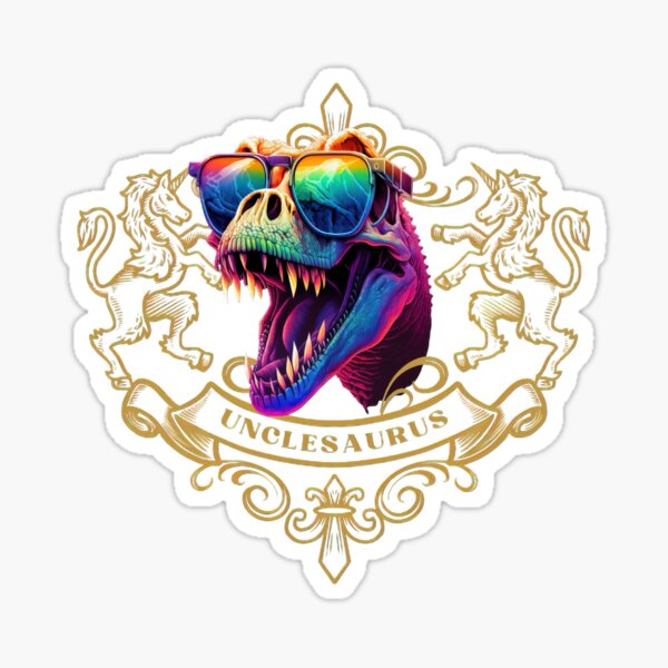 "UncleSaurus T Rex Dinosaur with Sunglasses Vintage Funny" Sticker for ...