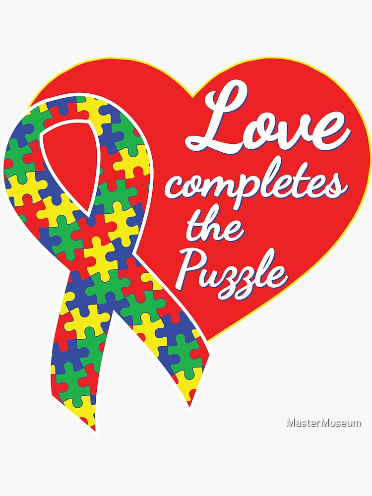 "Colorful Heart Autism Awareness Ribbon Love Completes The Puzzle ...