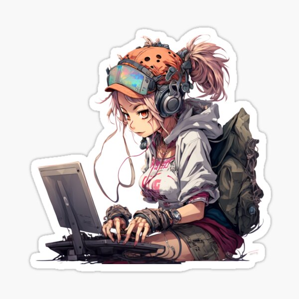 "Anime Girl Playing Video Games" Sticker for Sale by PurpleHydrogen ...