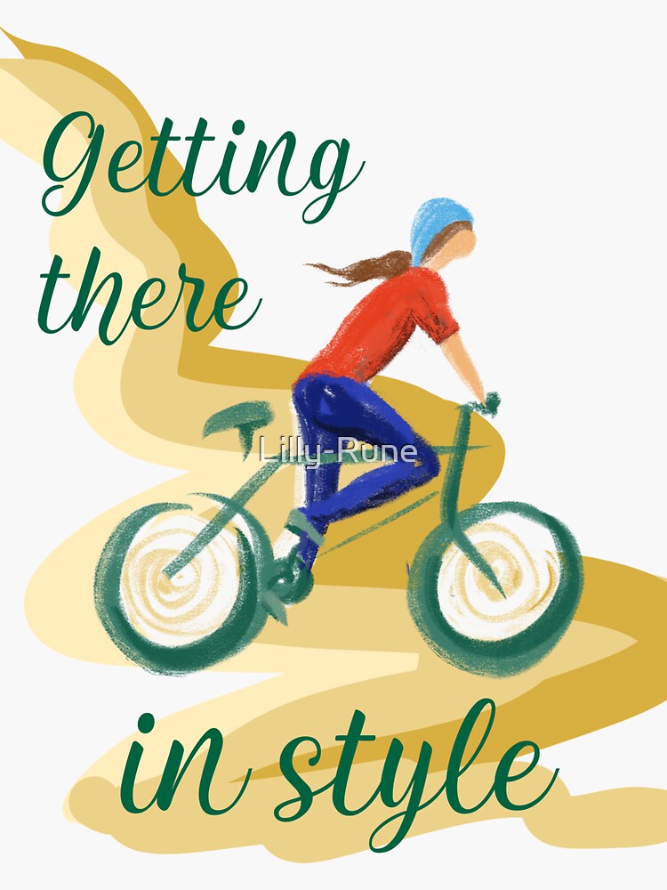"Girl cyclist riding on bike" Sticker for Sale by Lilly-Rune | Redbubble
