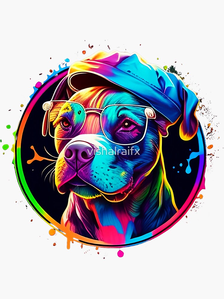 "Colorful trippy dog portrait illustration psychedelic 13" Sticker for ...