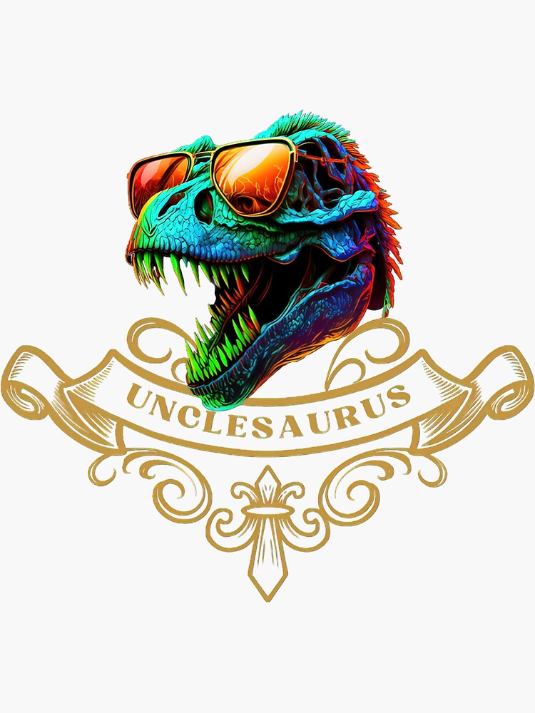 "UncleSaurus T Rex Dinosaur with Sunglasses Vintage Funny" Sticker for ...