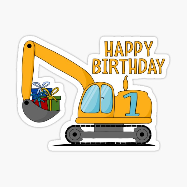 "Excavator Happy Birthday 1 Yellow" Sticker for Sale by emeksedesign ...