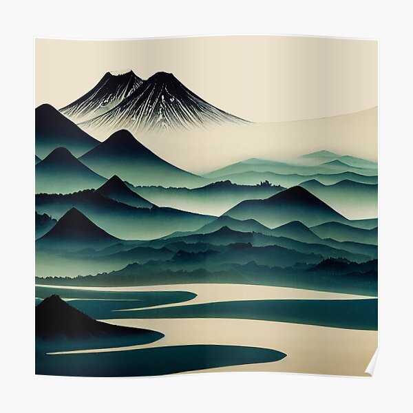 "Japanese Mountain View Painting" Poster for Sale by KOTOdesign | Redbubble