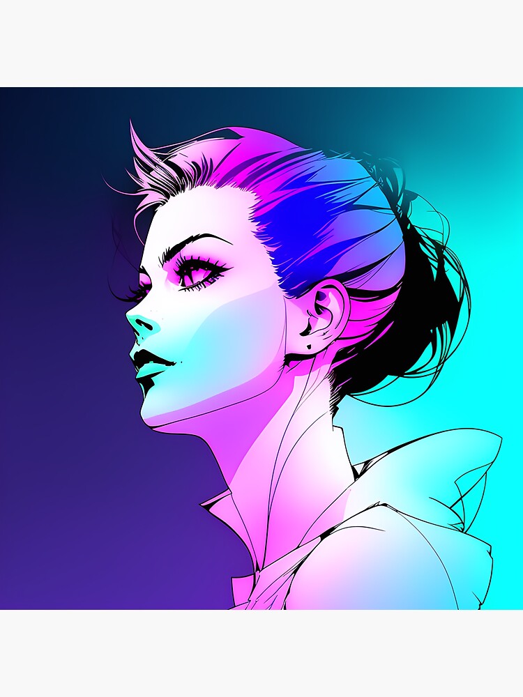 "Pretty woman portrait in violet and purple colors, 2d design" Sticker ...