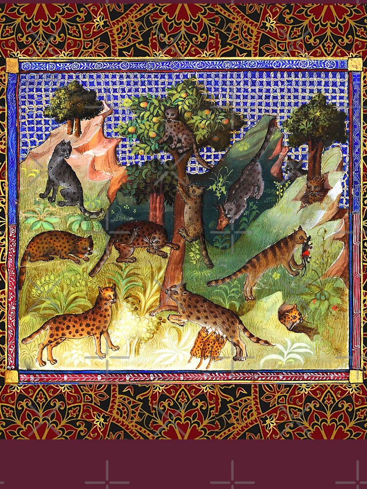 "BOOK OF HUNTING ,WILD CATS, LEOPARDS IN WOODLAND GREENERY Medieval ...