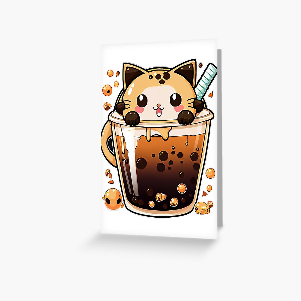 "Cat Boba Tea Bubble Tea Anime Kawaii" Greeting Card for Sale by ...