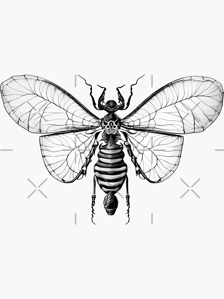 "Cicada. Black and white drawing." Sticker for Sale by SurrealPrint ...
