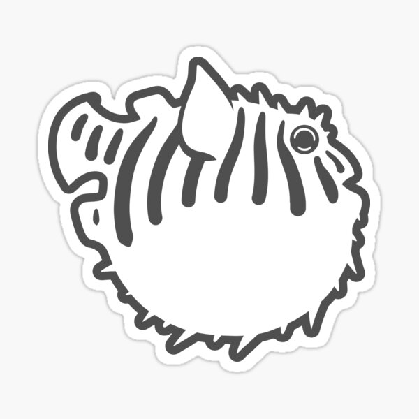 "Puffed up pufferfish, stylized art for fish lovers in grey ink ...