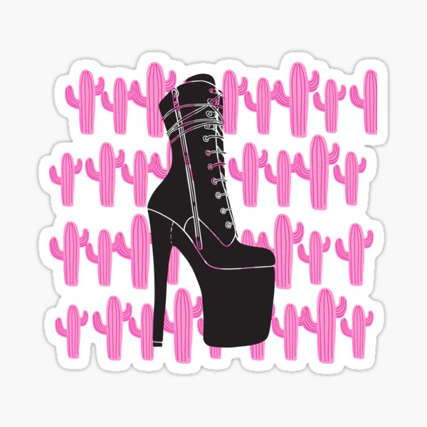 "Goth Stiletto platform black Boots Sticker with Pink Cactus" Sticker ...