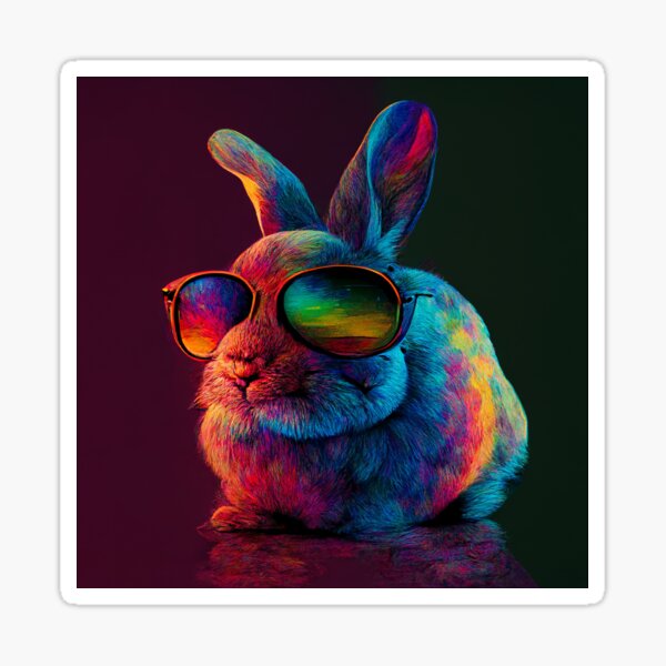 "Psychedelic Rabbit Wearing Sunglasses Wall Art" Sticker for Sale by ...