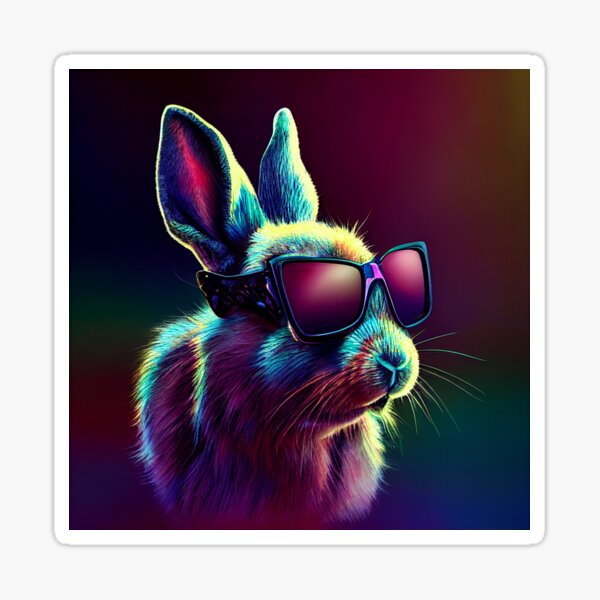 "Psychedelic Rabbit Wearing Sunglasses Wall Art" Sticker for Sale by ...