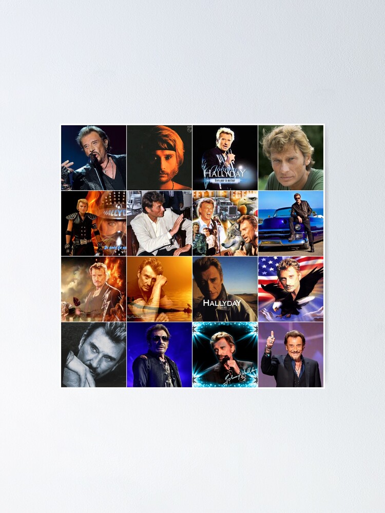 "Johnny Hallyday French singer Creative Square Photo Collage" Poster ...