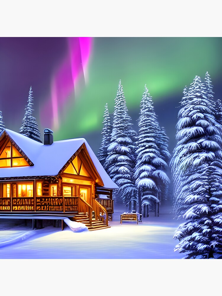 "Northern Lights Cabin" Sticker for Sale by Solotrope | Redbubble