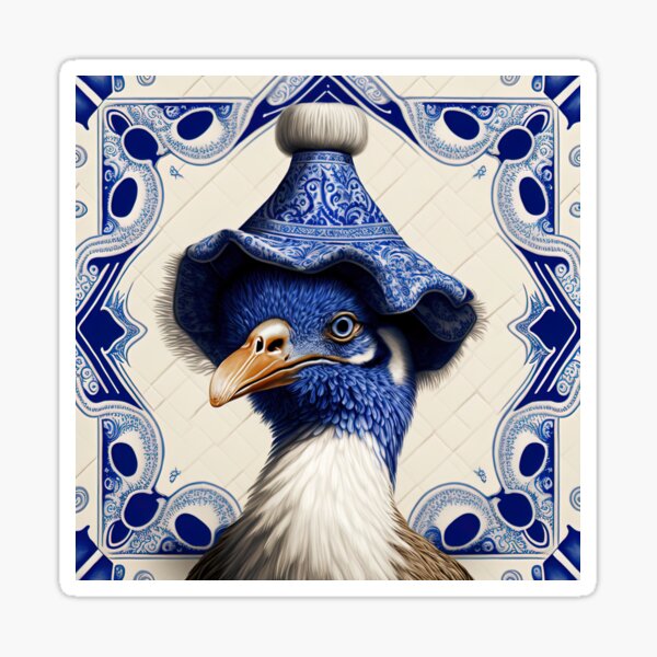 "Fancy hat ostrich in blue tile" Sticker for Sale by estrucida | Redbubble