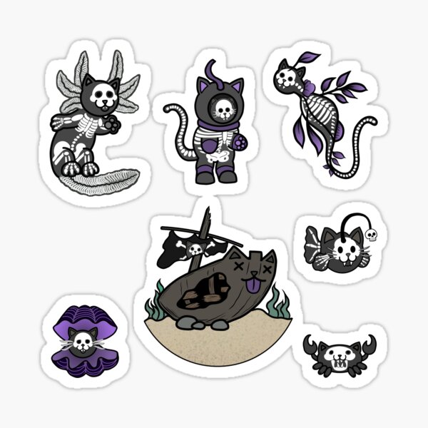 "Skeleton MerMeow Sticker Pack" Sticker for Sale by MellowArk | Redbubble