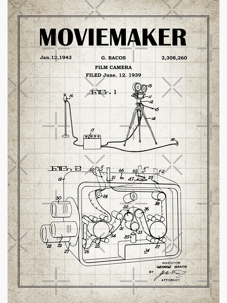 "Movie Film Camera Patent art Drawing-vintage camera Blueprint-1939 ...