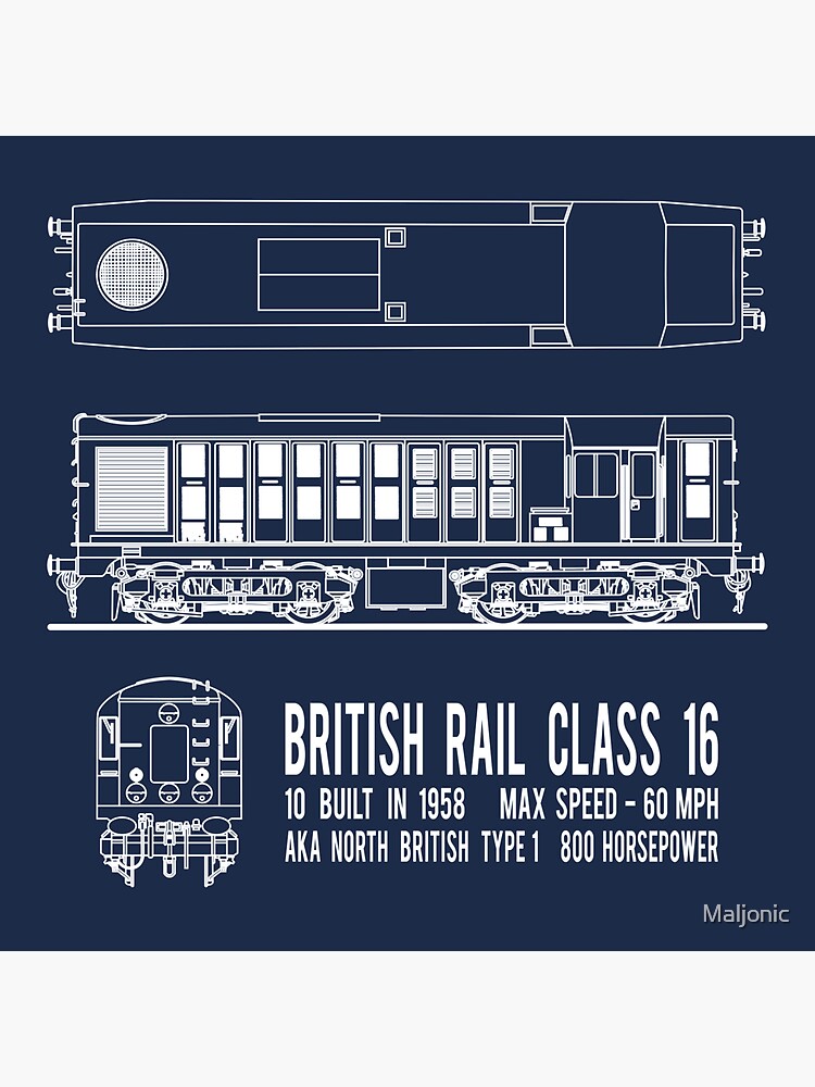 "British Rail Class 16 Diesel Locomotive Train Blueprint Diagrams Gift ...