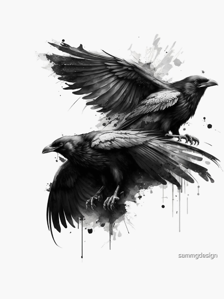 "two headed raven black and grey white eyes tattoo" Sticker for Sale by ...