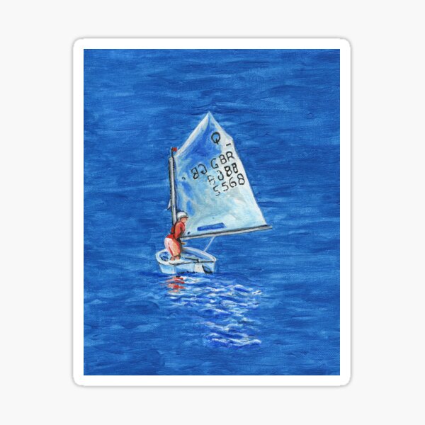 "Fun in an Oppy: Optimist Sailing Dinghies at Trearddur Bay" Sticker ...