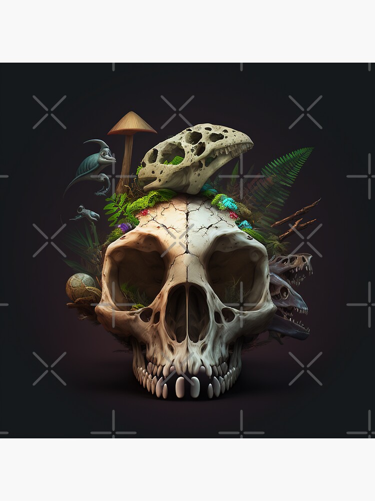 "Alien Fossil Skull, Poster" Sticker for Sale by SkullandKitten | Redbubble