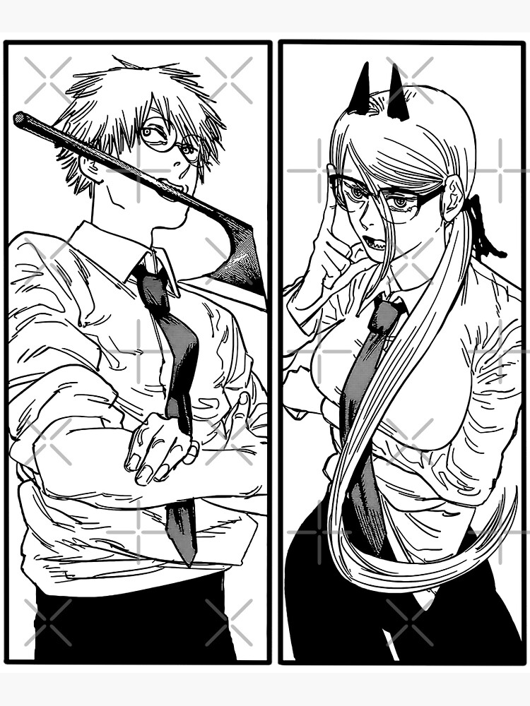 "Chainsaw Man Manga Panel Denji and Power with a Genius Idea" Poster ...