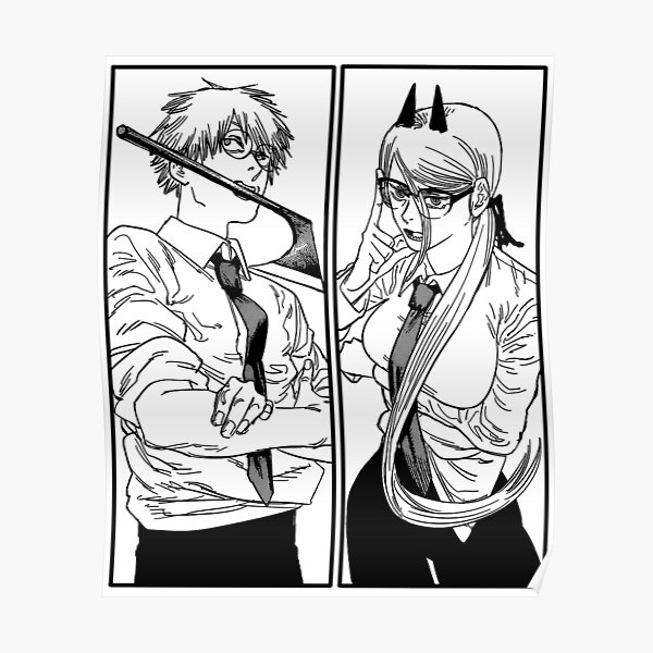 "Chainsaw Man Manga Panel Denji and Power with a Genius Idea" Poster ...